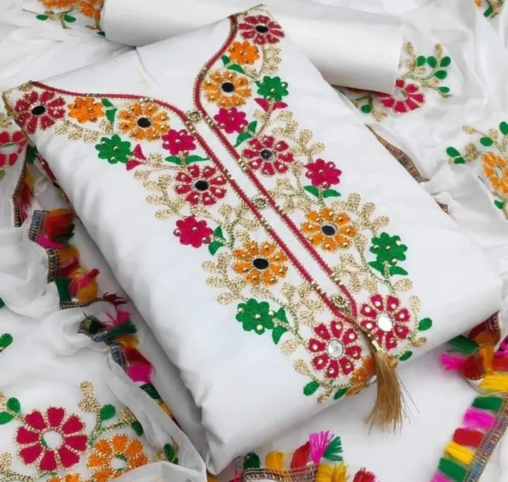 Joypuri Cotton Ari Embroidery Work Unstitched Kameez for Women Three ...