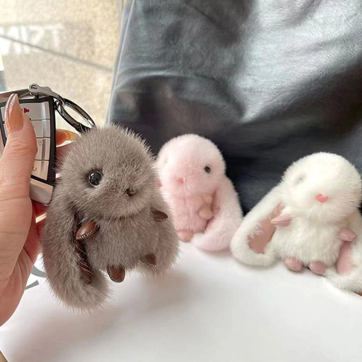 Bunny Stuffed Animal Keychain Fluffy Soft Cute Fuzzy Accessories Key Chain Gift SUPER BABY ...