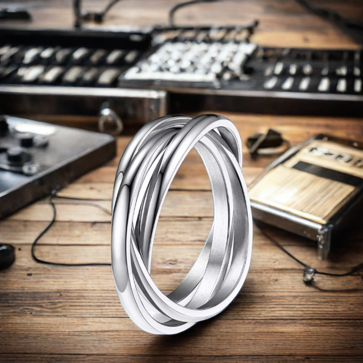 High Polish Stainless Steel Couple's Ring Triple Row Rolling ...