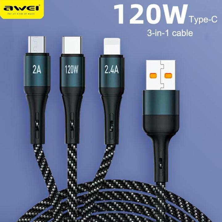 AWEI CL-972 120W 3in1 fast charging cable 1.2m | Daraz.com.bd