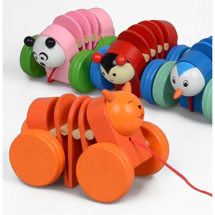 【happy one】Pull Wheels With Cartoon Animal Wooden Educational Toys ...