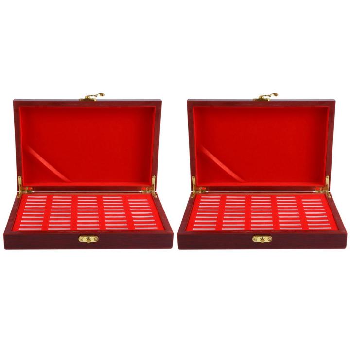 100 Pcs Wood Coin Protection Display Box Storage Case Holder Round Box ...