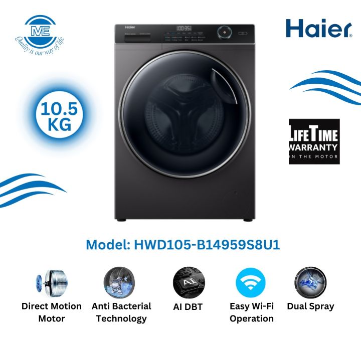 HAIER 10.5 KG Front Loading Washer Dryer Combo With Direct Motion Motor ...