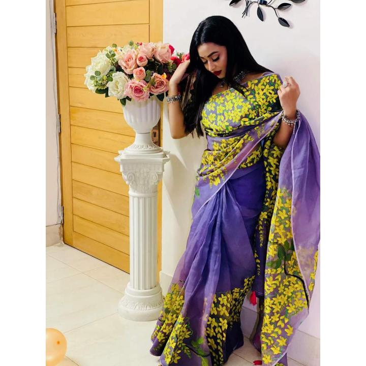 Exclusive Designer Hand Print Resom silk Saree / Resom suti Saree Super ...