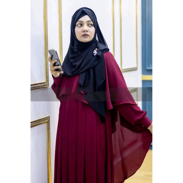 Stylish Dubai Cherry Georgette Borka for Women with Hijab | Daraz.com.bd