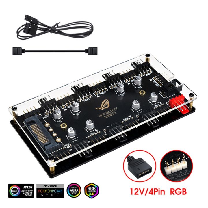 12V 4Pin RGB 5V 3 pin ARGB Cable Splitter Hub SATA/4D Powered Extension ...