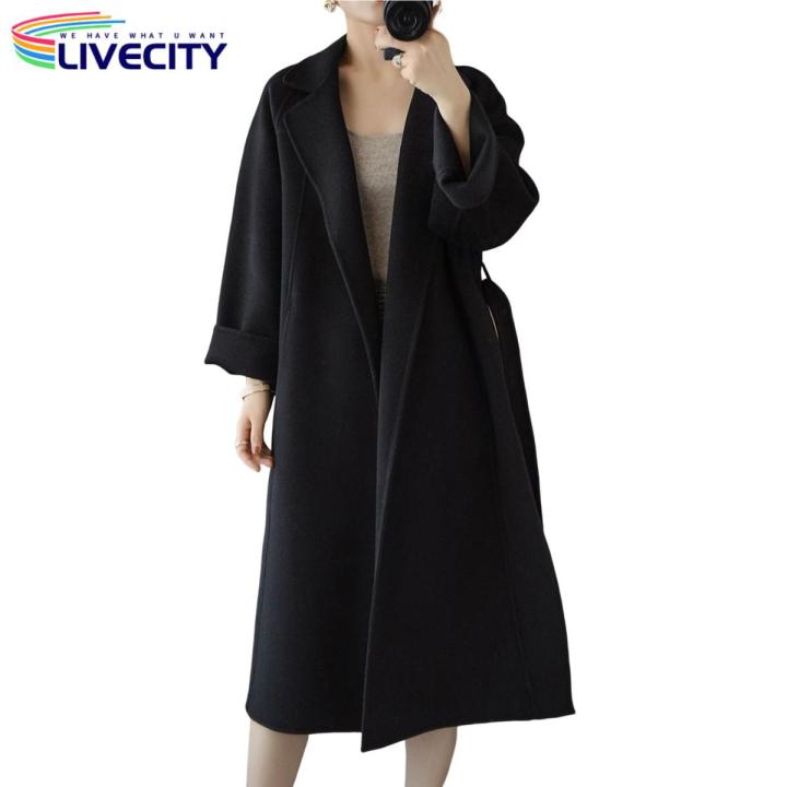 Lady Winter Overcoat Long Style Turn-down Collar Overcoat | Daraz.com.bd
