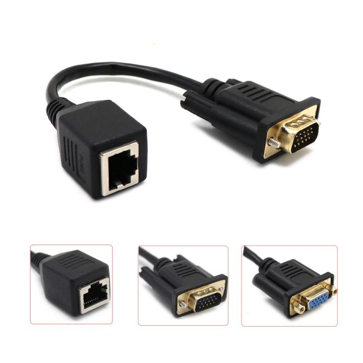 1PC VGA Extender Male/Female to RJ45 Ethernet Female LAN CAT5 CAT6 ...