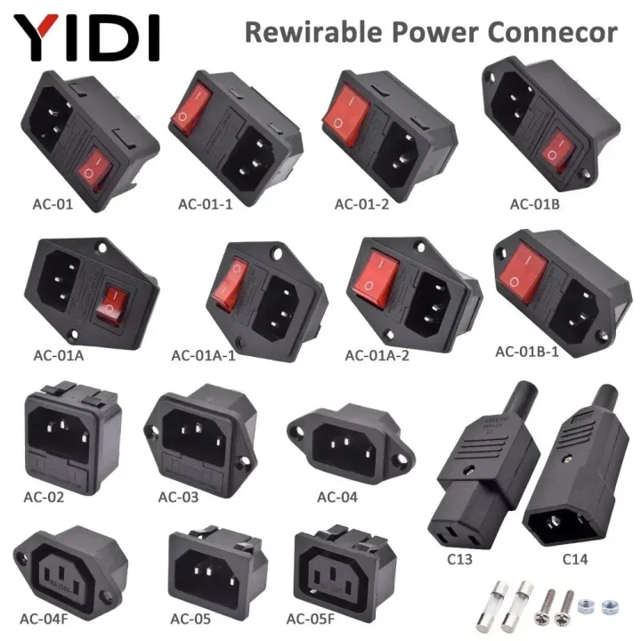 IEC 320 C13 C14 AC Inlet Power Plug Socket 250V 10A Fuse Red Lamp ...