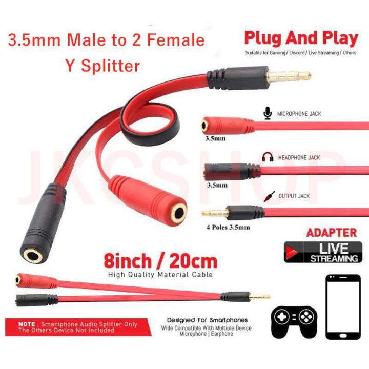 3.5mm 1 Male to 2 Female Ports Headphone Micophone Stereo Audio Cable ...