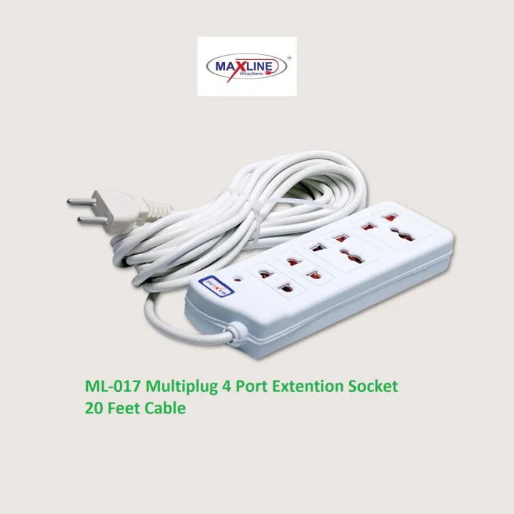 Multi Plug Maxline ML-017 Multiplug 4 Port Extention Socket 20 Feet ...