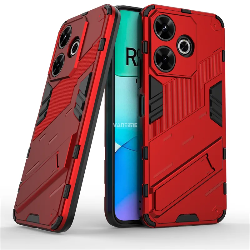 Vantime for Xiaomi Redmi 13 / Poco M6 4G Armor Case Kickstand Shockproof Matte Back Hard Cover ...