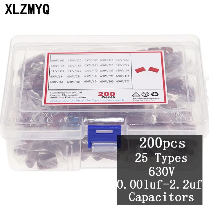 200pcs/Box 25 Types 630V CBB Metal Film Capacitors Assortment Kit 0 ...