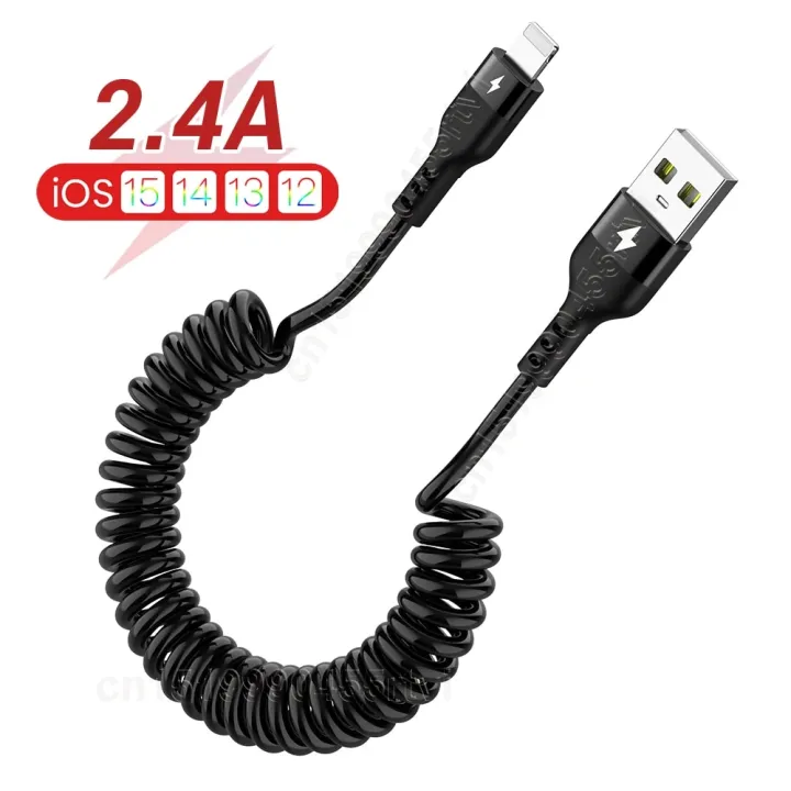 Spring USB Cable for iPhone 14 13 12 11 Pro Max XS XR X Retractable ...
