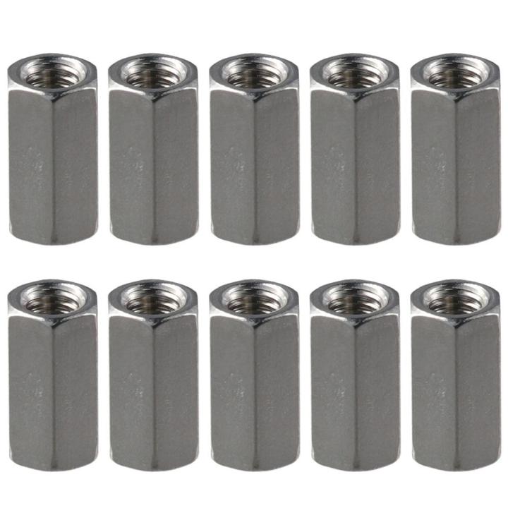 10Pcs Smooth M3 M4 M5 M6 Hex Coupling Nuts 304 Stainless Steel Silver ...