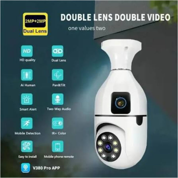 Dual lens Dual screen Bulb Wi-Fi IP CCTV Camera 360 Degree Rotation ...
