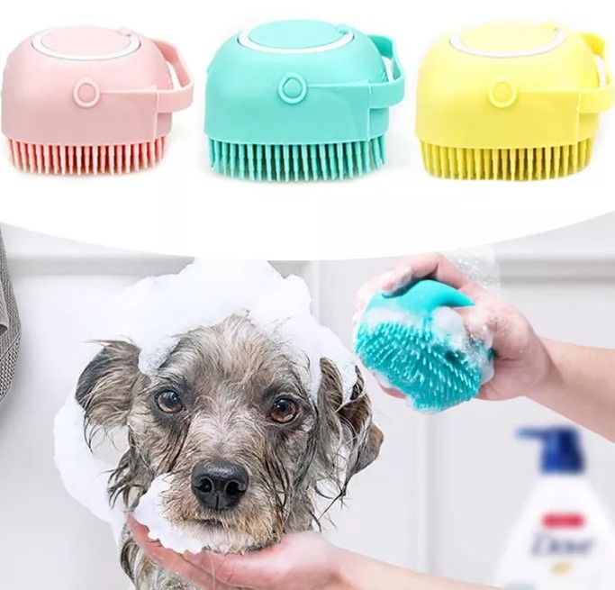 Dog Silicone Rubber Bathing Brush Pet Massage Shampoo Dispenser Brushes ...