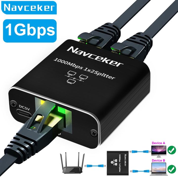 Navceker 1 Gb RJ45 Splitter Connector Adapter 1 to 2 Ways Lan Ethernet ...
