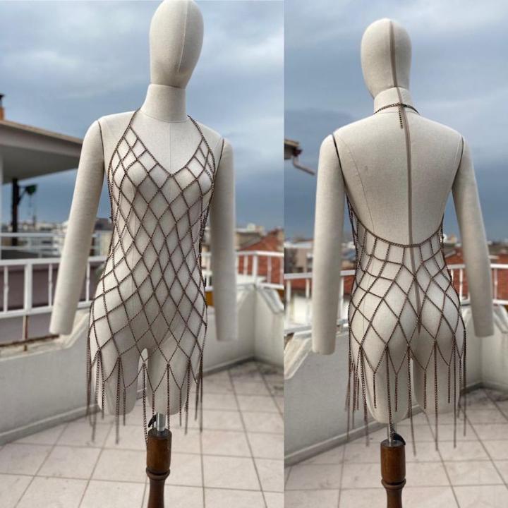 Chain dress golden chain dress, Black chain dress, Silver chain dress ...