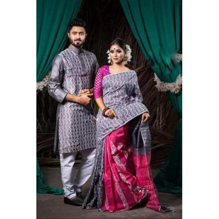 Exclusive Designer Half Silk Shuli Ful Saree and Dhupian Silk Panjabi ...