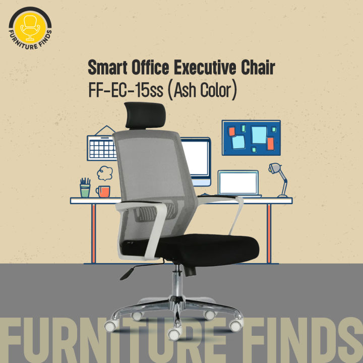 Smart Office Executive Chair with Headrest FF-EC-15ss Ash Colour (37k ...