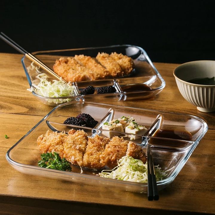 1pcs Heat-resistant food Glass partition plate grade tempered glass ...