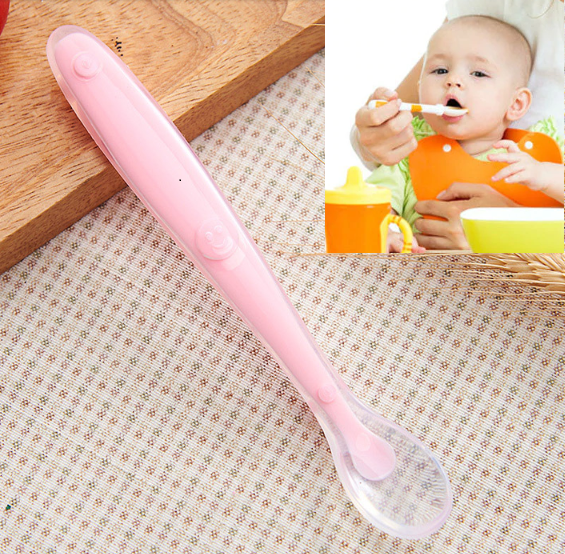 Baby Silicone Feeding Spoon with Long Handle Infant Spoon Safety ...