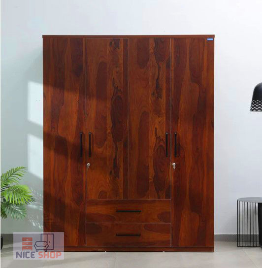 Urban Cherry Secure 4-Door Almirah, Partex MDF Laminated Board Wardrobe ...