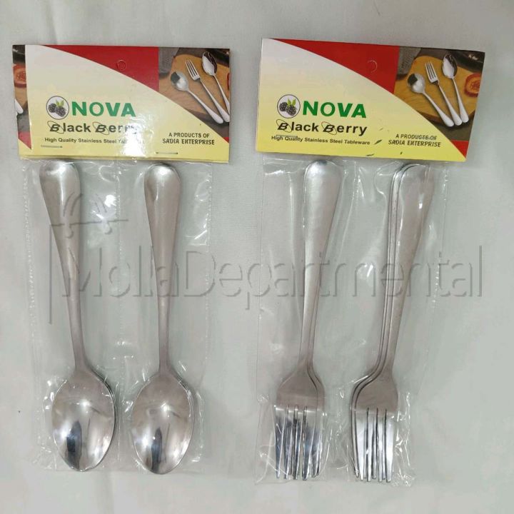 NOVA 12 PCS STAINLESS STEEL SPOON SET 6 PCS TEA SPOON AND 6 PCS FORK SPOON SILVER COLOUR | Daraz ...