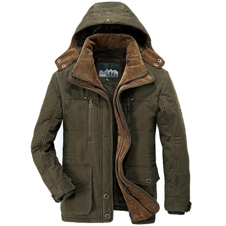 Men Winter Hooded Thick Fleece Parkas Jacket Hat Detachable Coat Mens ...
