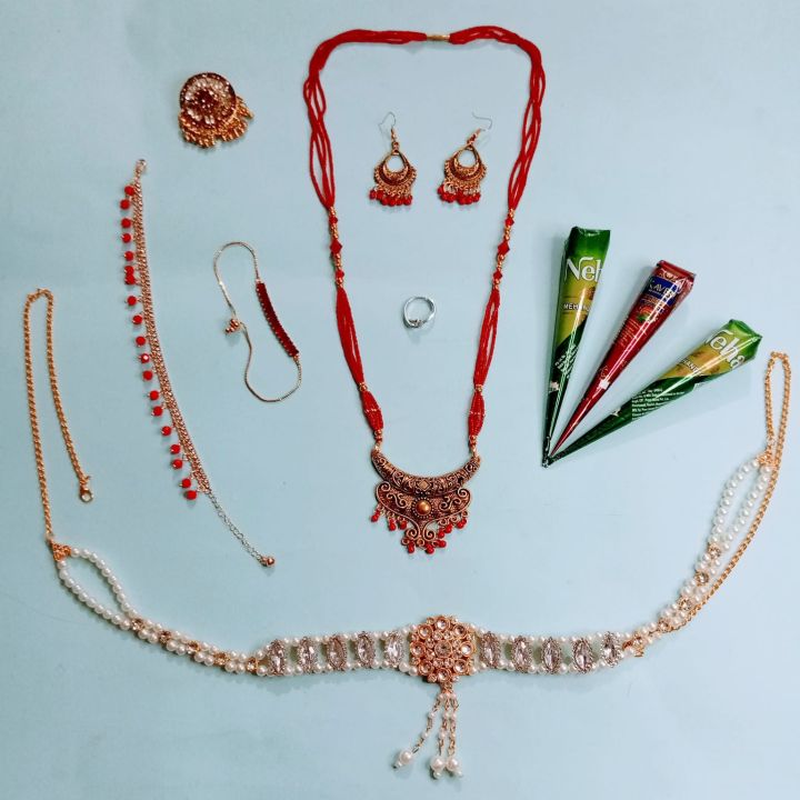 Special Eid Package (Red) With 7 items Jewellery Sets | Daraz.com.bd
