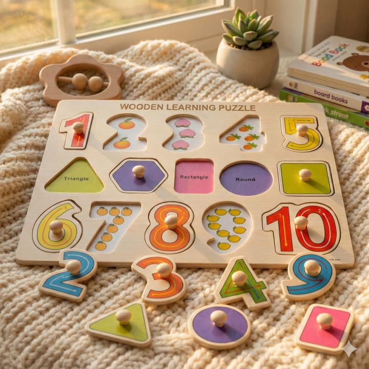 Wooden Hand Grab Puzzle Board for Kids - Montessori Alphabet, Number ...