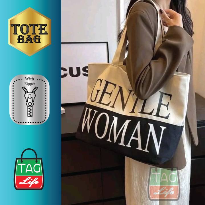 AG Lifestyle Canvas Tote Bag GENTLE WOMAN Design Top Handle Black Color ...