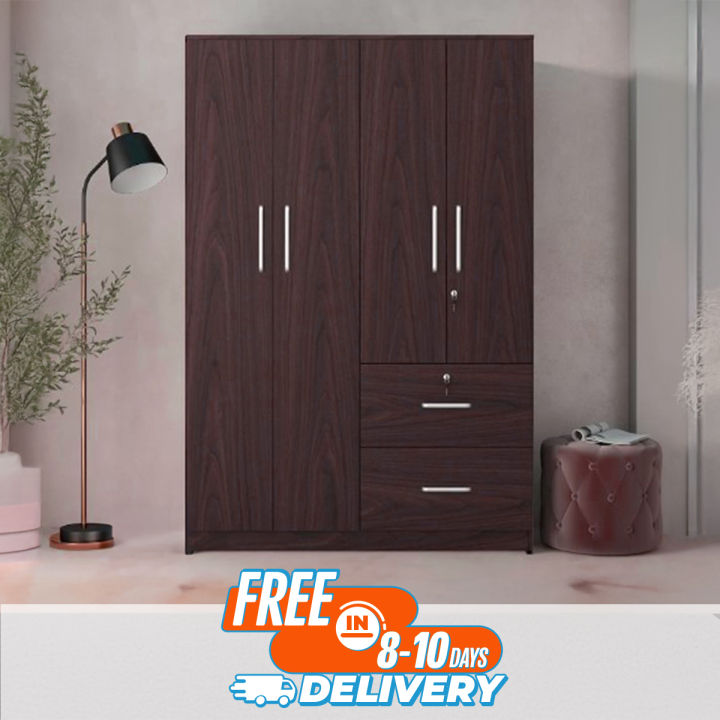 Urban Walnut Secure 4-Door Almirah, Partex MDF Laminated Board Wardrobe ...