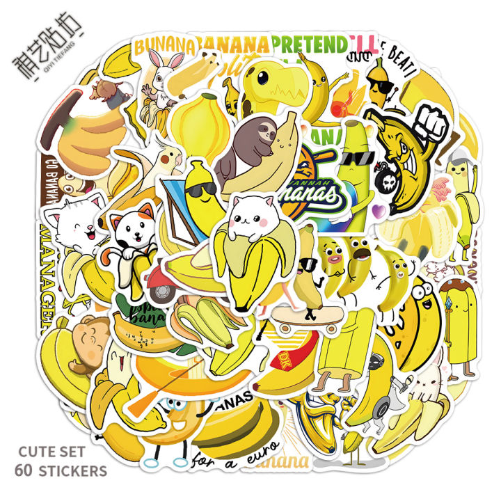 60 Cartoon Cute Fruit Banana Banana Graffiti Stickers Luggage Helmet ...