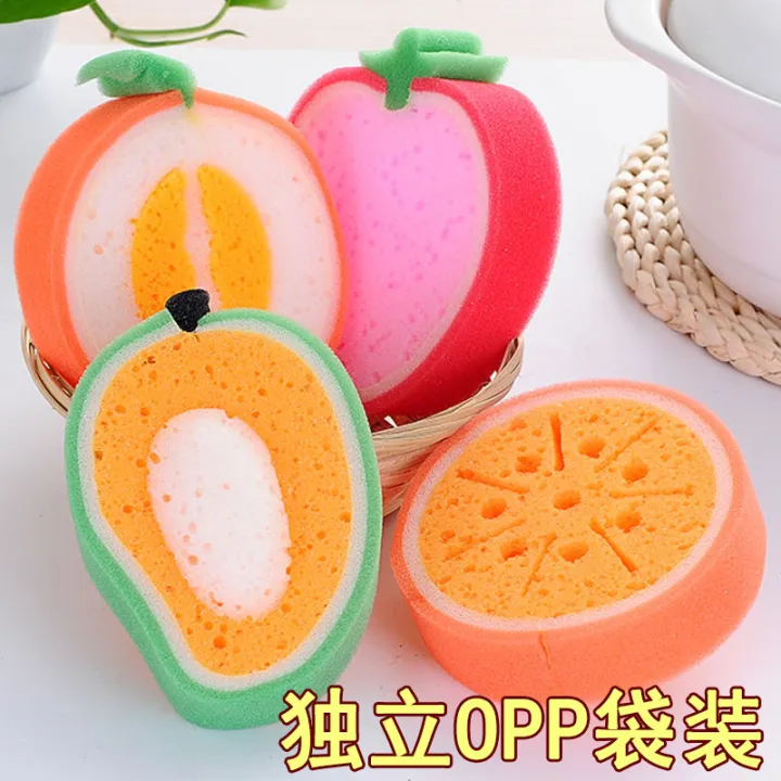 04 Piece Cute fruit shaped thickened sponge for dishes kitchen cleaning ...