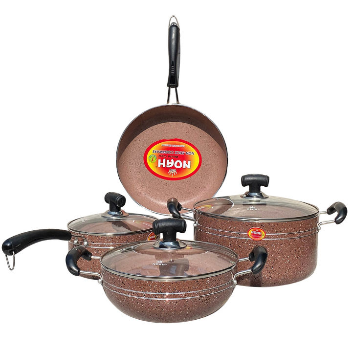 NOAH Marble Coated Cookware Full Set - Walnut Brown | Daraz.com.bd