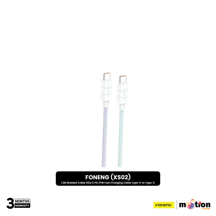 FONENG (XS02) 1.2M Braided Cable 60w & PD 27W Fast Charging Cable Type-C to Type-C- White ...