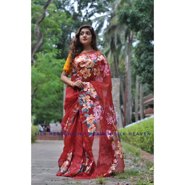 Exclusive Designer Hand Print Resom silk Saree / Resom suti Saree Super ...