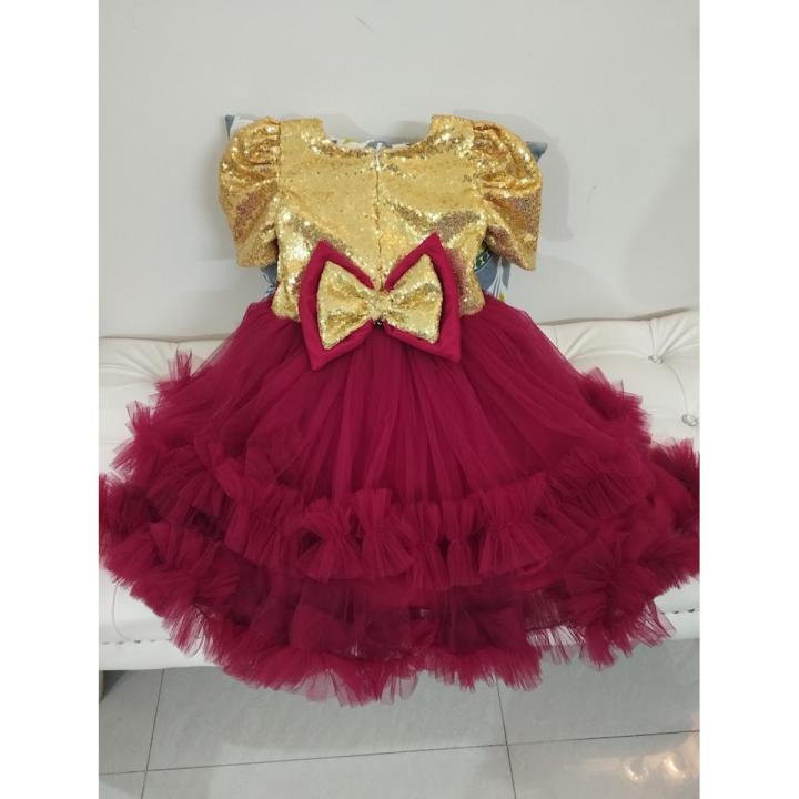 maroon princess dress by sutonuu with golden sequence | Daraz.com.bd