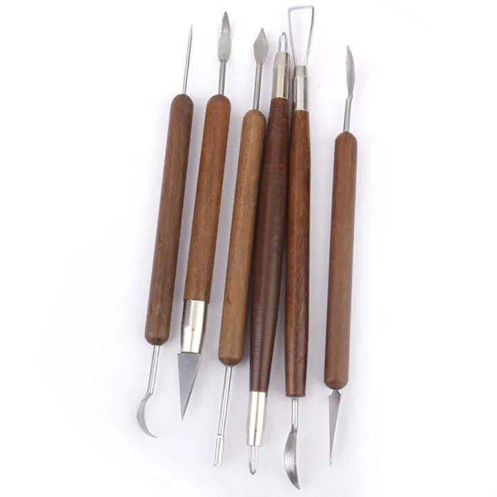 Pottery Clay Sculpture Carving Modeling Tools Wooden Handle Set of 6pcs ...