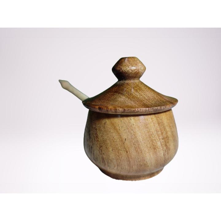 Wooden Salt Pot with Spoon and cover | Daraz.com.bd