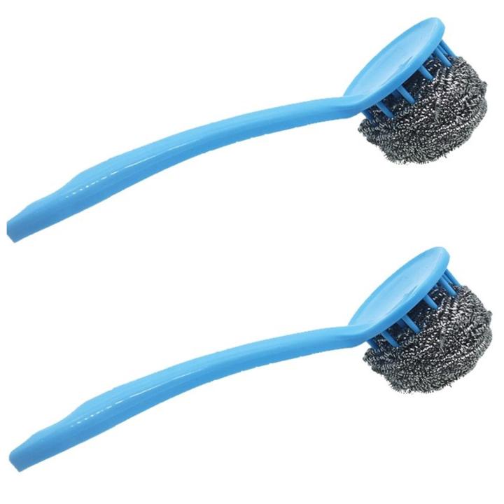 2 Pc Steel Wool Scrubber with Handle Stainless Steel Scouring Pad ...