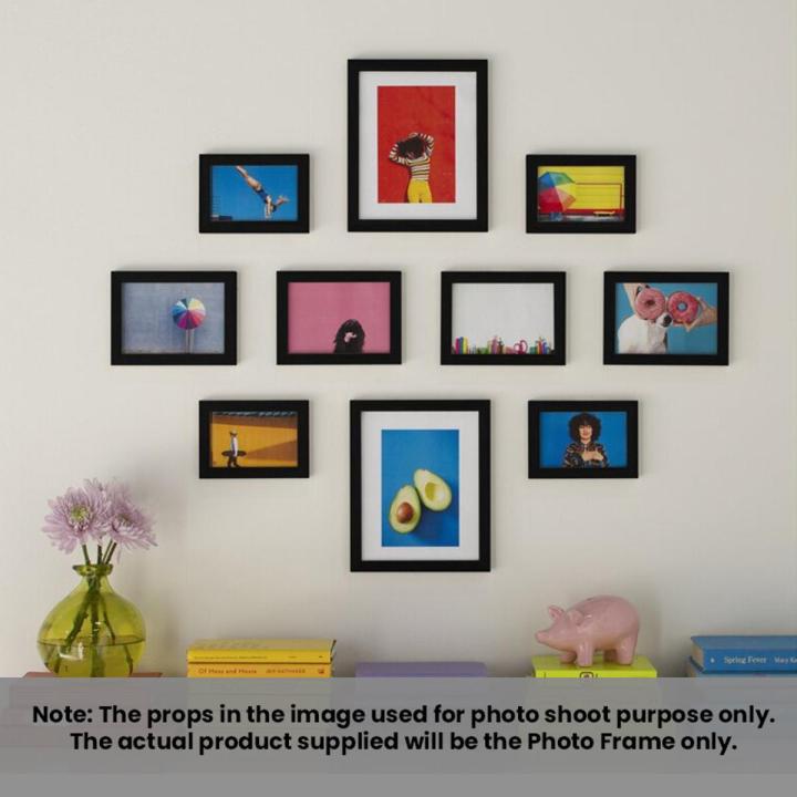 Set Of 10 Black Solid Individual Wall Fiber Photo Frames For Wall Decor ...
