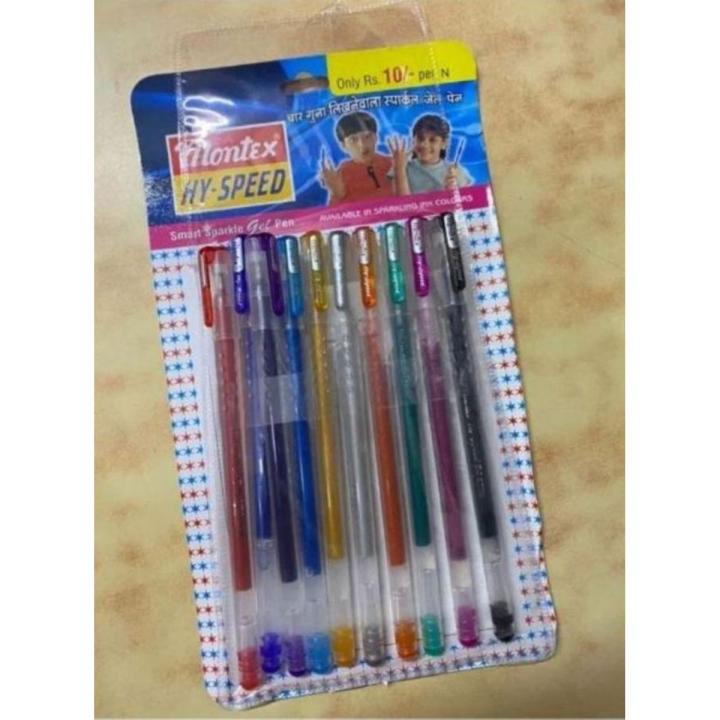 Montex Hy-Speed Smart Sparkle Gel Pen - 1 Pack=10 Pcs (Multicolor ...