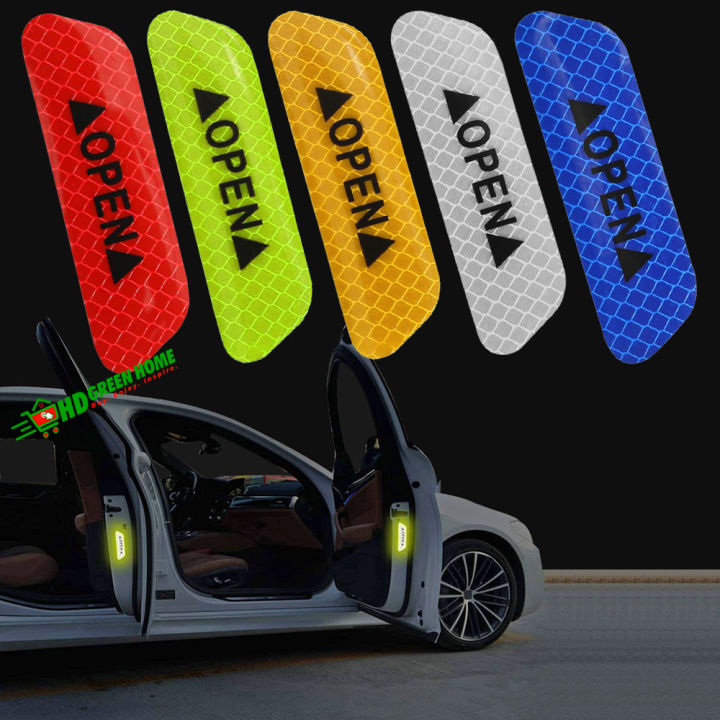 4 pcs x Door Open Reflective Sticker Car Open Safety Warning Decal ...