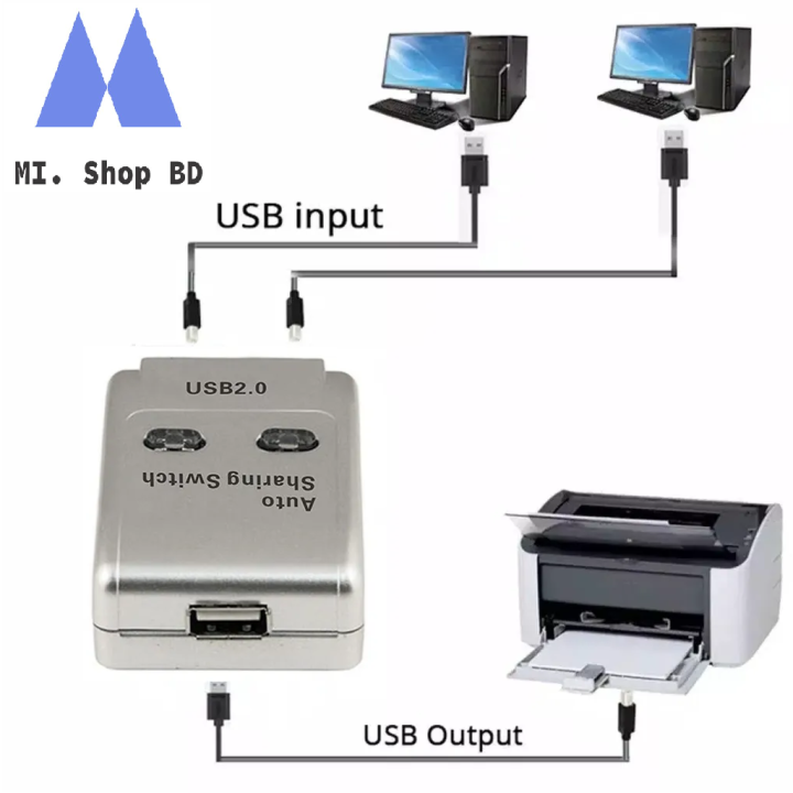 USB 2.0 Auto Sharing Printer Switch 2Port hub Adapter 2 pc 1 printer ...