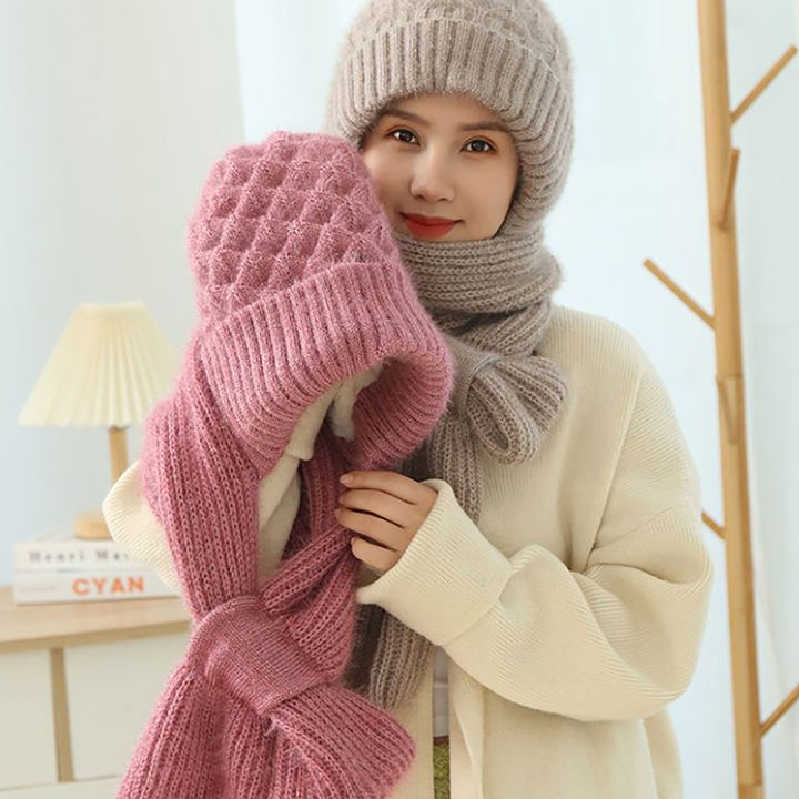 Fashion Winter Women Novelty Hat And Scarf In One Piece Knited Caps ...