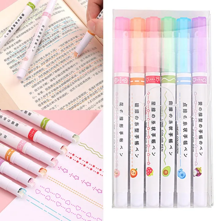New 1/6Pc Novelty Heart Flower Line haped Highlighter Pen Roller Tip ...