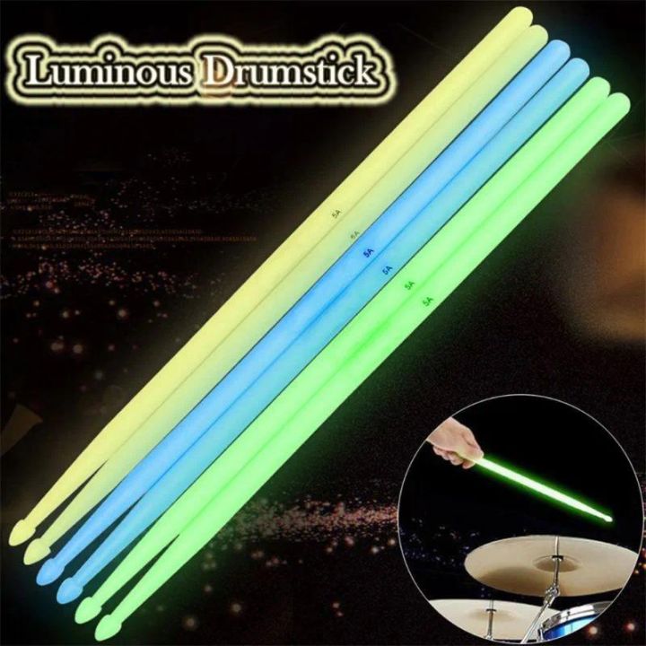 1 Pair 5A Luminous Drum Stick Nylon Fluorescent Drumsticks Glow in The ...